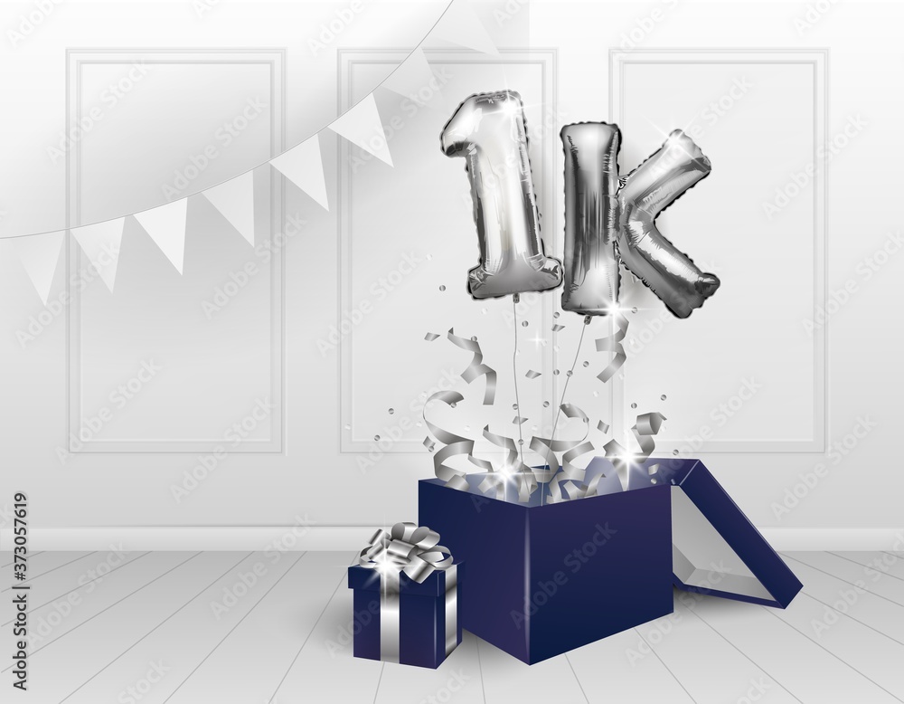 1k one thousand subscribers.Silver balloons. The celebration of the ...
