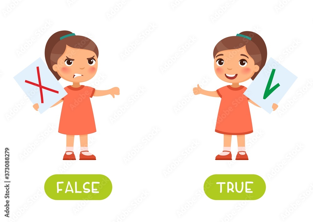 Vetor de False and true antonyms word card vector template. Opposites ...