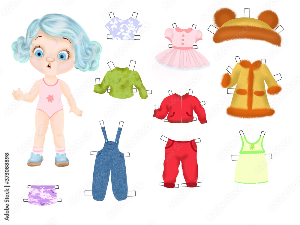 paper doll with different clothes for children Stock Illustration ...