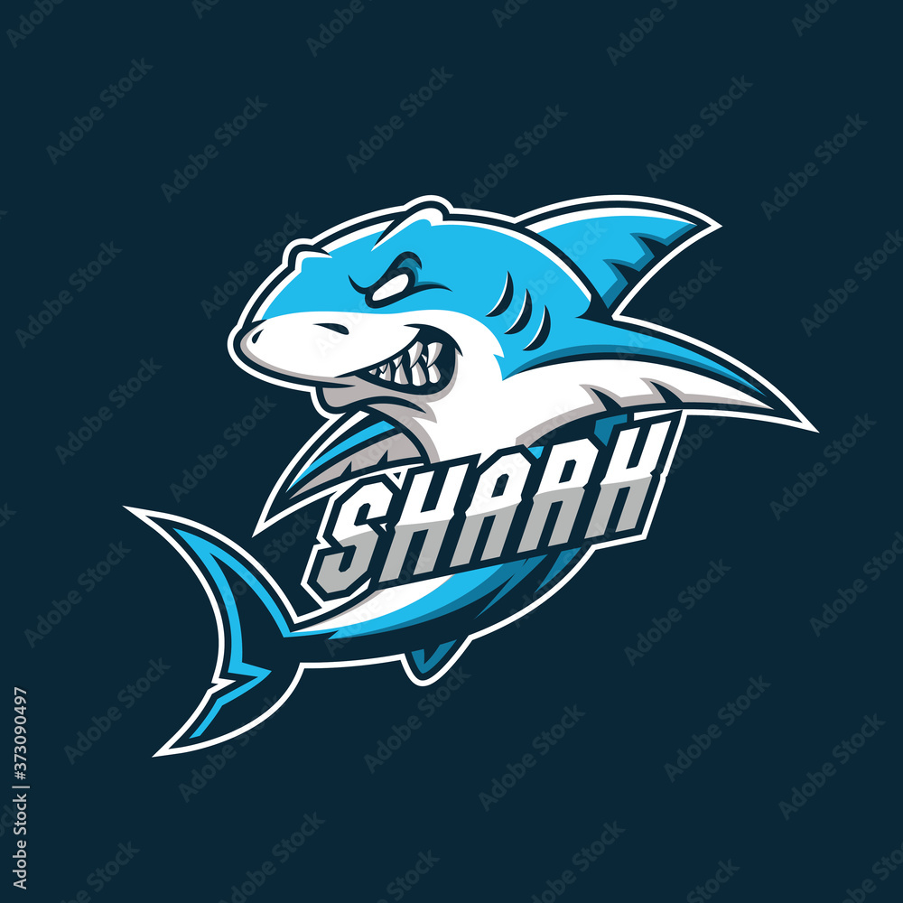 Shark gaming mascot logo in navy background Stock Illustration | Adobe ...