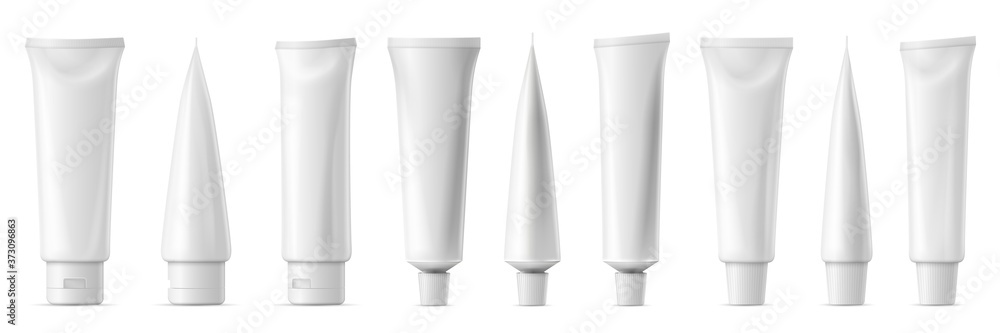 Realistic tube mockup. White plastic tuba for toothpaste, cream, gel ...
