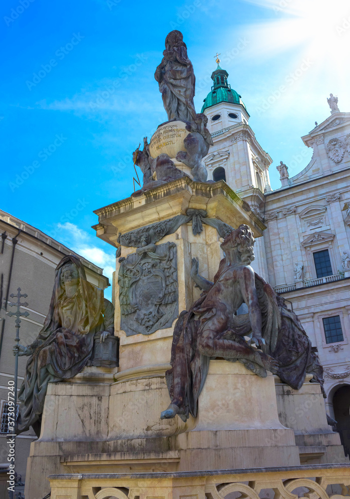 Classic view of famous Maria Immaculata sculpture at Domplatz square ...