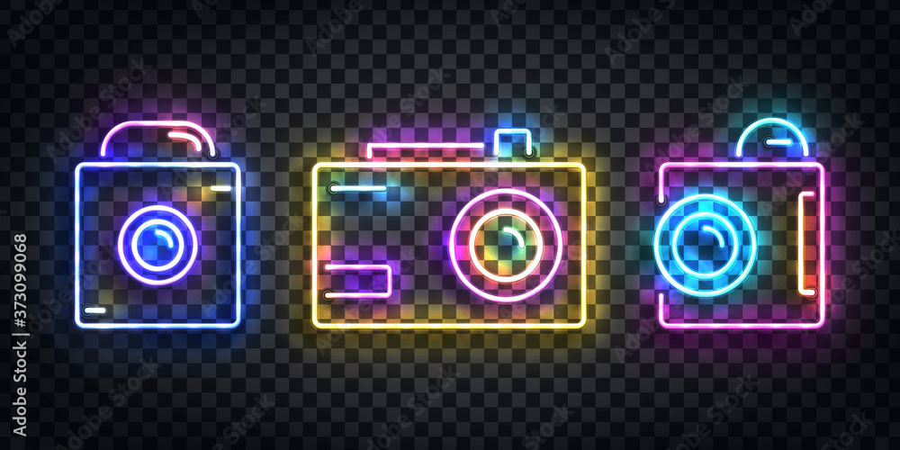 Vector realistic isolated neon sign of Camera frame logo for template ...