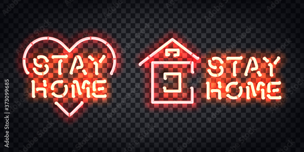Vector realistic isolated neon sign of Stay Home logo for decoration ...