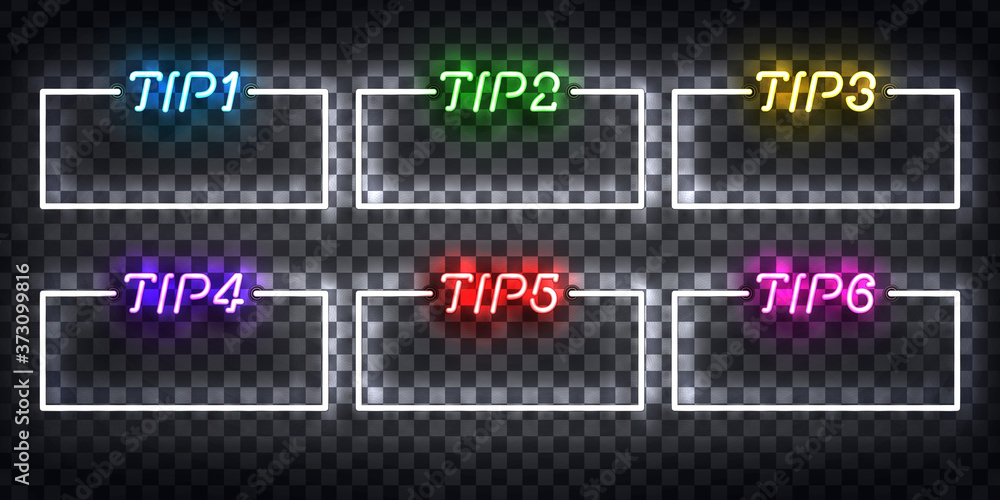 Vector set of realistic isolated neon sign of Tips frame logo for ...