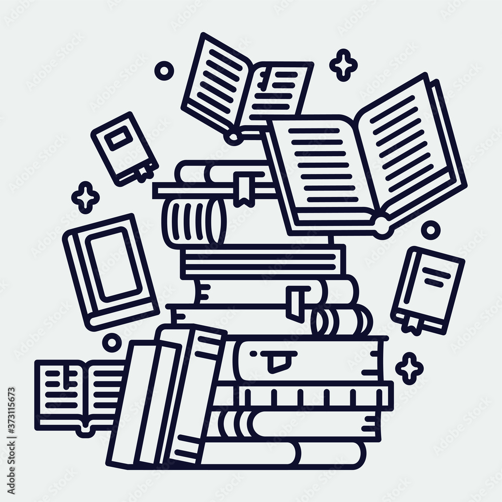 Cool vector flat line monoweight stroke illustration on reading with ...