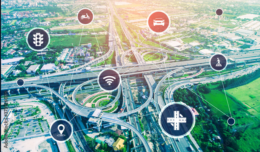 Smart transport technology concept for future car traffic on road ...