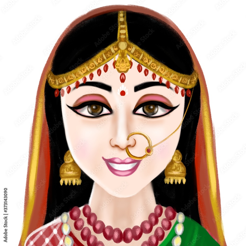 Indian woman cartoon digital art Stock Illustration | Adobe Stock