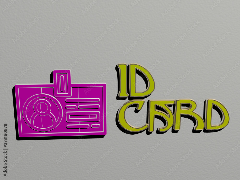 3D illustration of id card graphics and text made by metallic dice ...