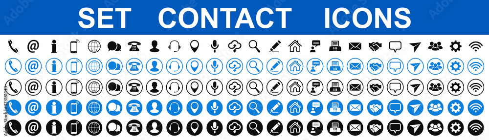 Set black and blue contact icons, communication signs - stock vector ...