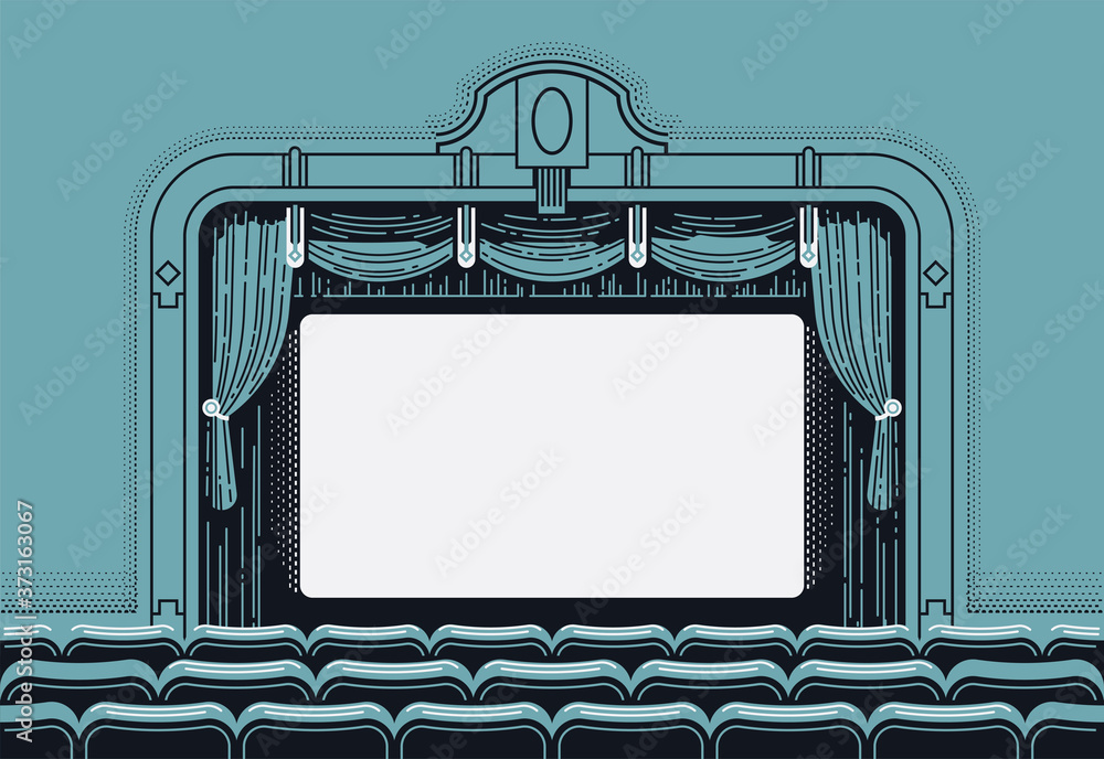 Cinema theatre movie screen vector illustration in retro styled yet ...