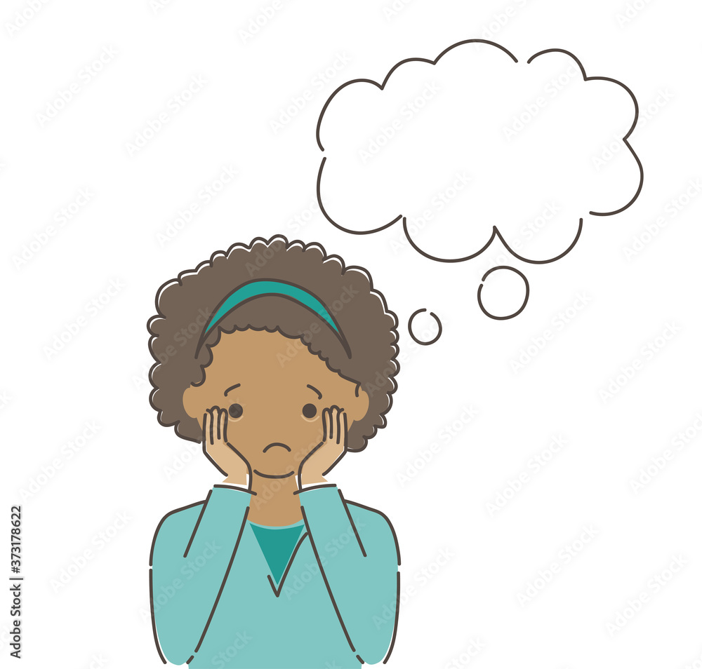Worried black woman vector illustration. Cute perplexed African lady ...