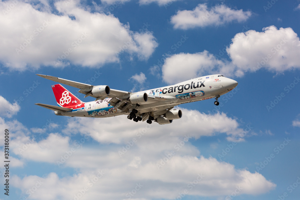 Chicago, USA - August 21, 2020: A Cargolux Boeing 747-800 aircraft with ...