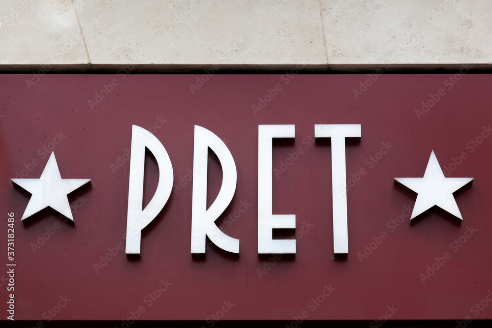 London, United Kingdom - September 25, 2019: Pret a manger logo on a ...