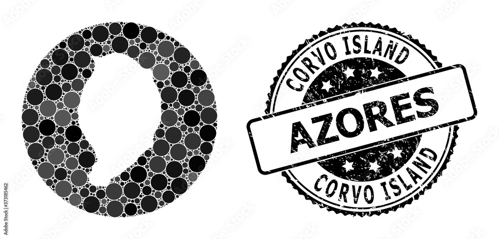 Mosaic Stencil Circle Map of Corvo Island and Scratched Seal Stock ...