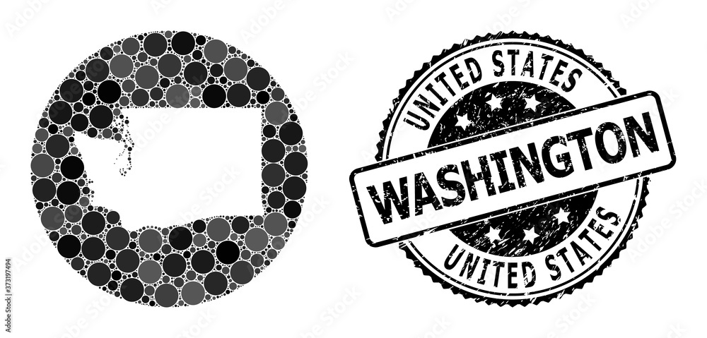 Mosaic Stencil Circle Map of Washington State and Rubber Seal Stock ...