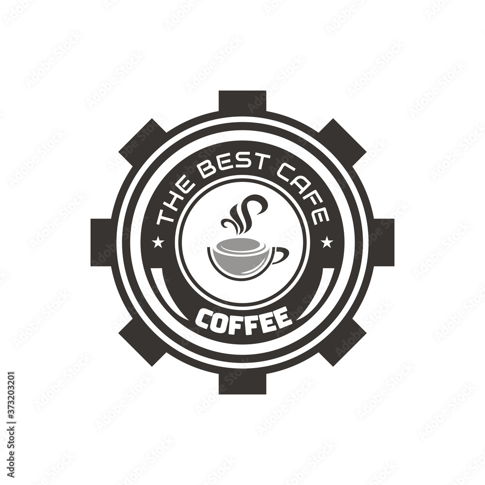 illustration vector graphic of coffee logo inside a circle of cog ...