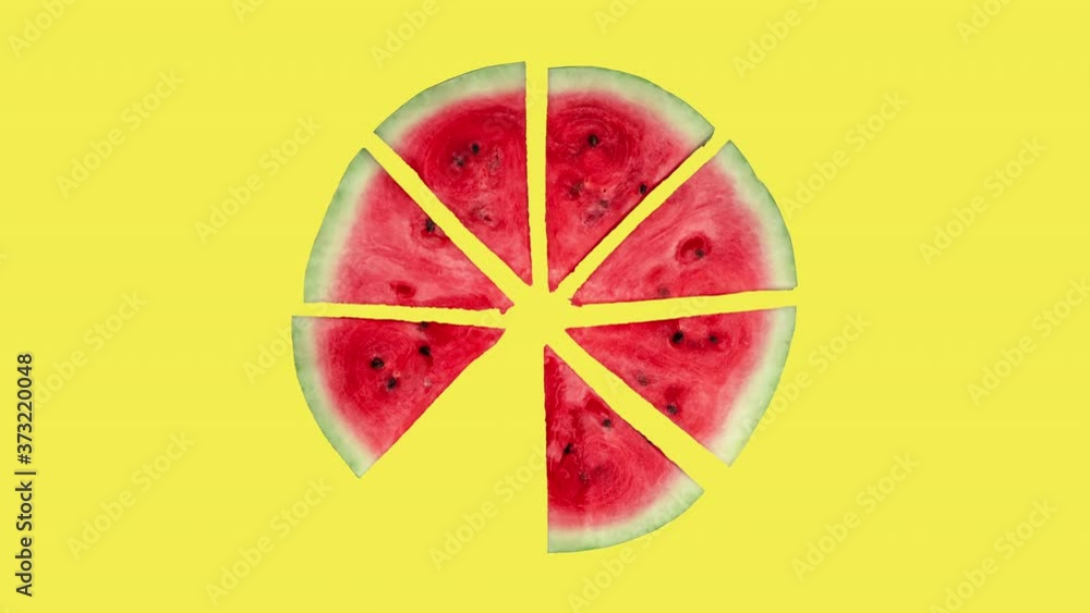 seamless animated watermelon slices above a yellow background top view ...