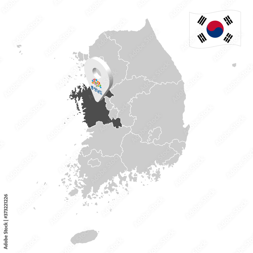Location of South Chungcheong on map South Korea. 3d location sign ...