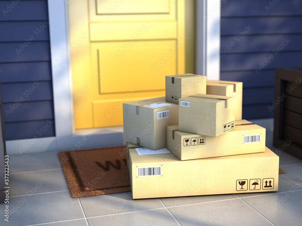 Online purchase delivery service concept. Cardboard parcel box ...