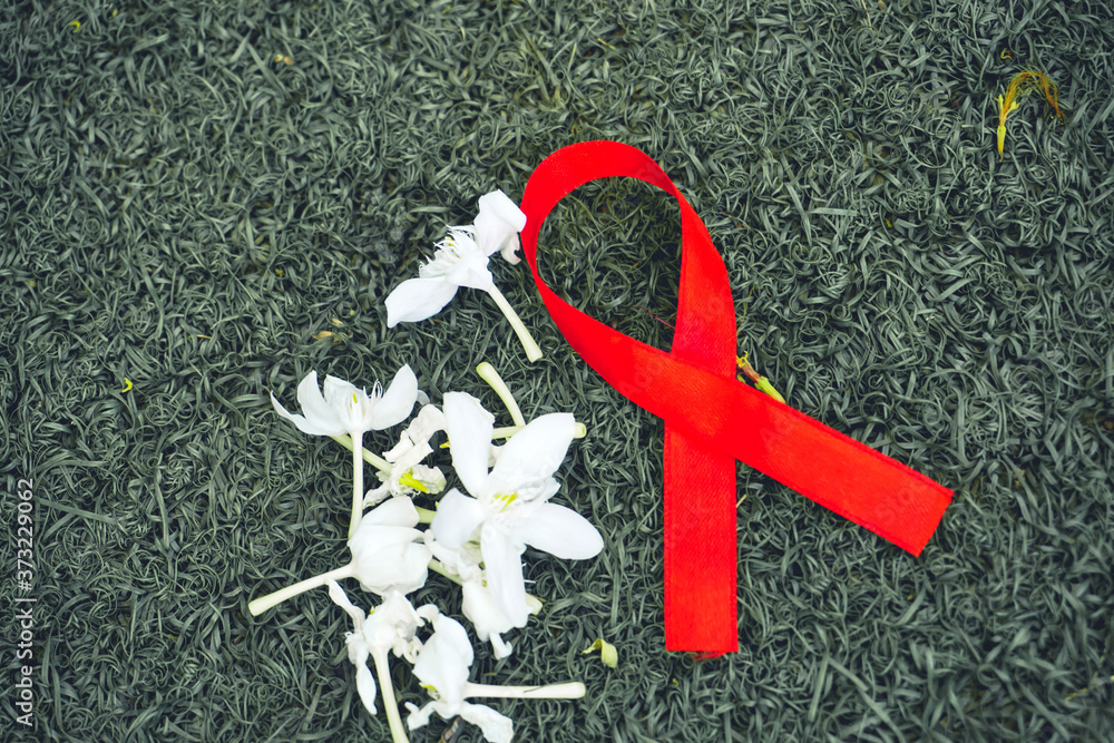 Red ribbon Hiv Aids or cancer for symbol of hiv aids or cancer world ...