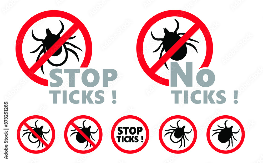 Stop halt, ticks. Stop parasite icon Fun vector insect bite sign ...