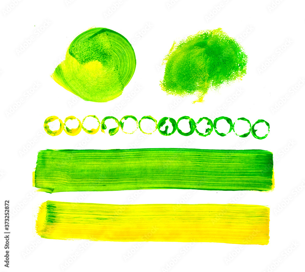 Yellow and green spot. Circle stamp spots. Acrylic art brush stroke ...