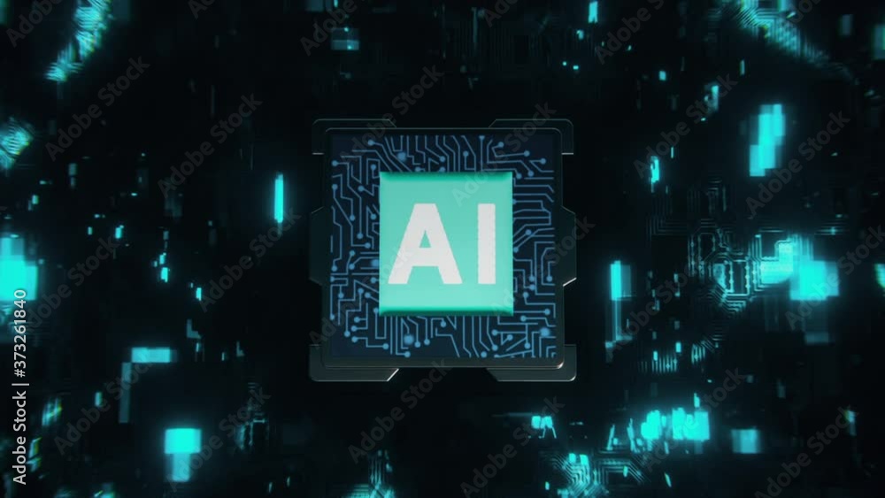 3D Render animation of AI Artificial intelligence in the CPU chipset ...