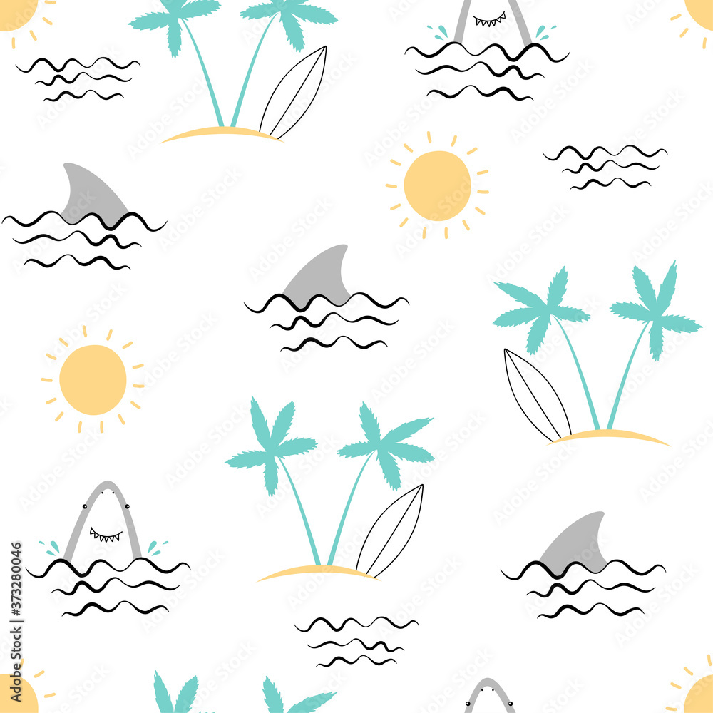 Hand drawing sea icons seamless print design. Vector illustration ...