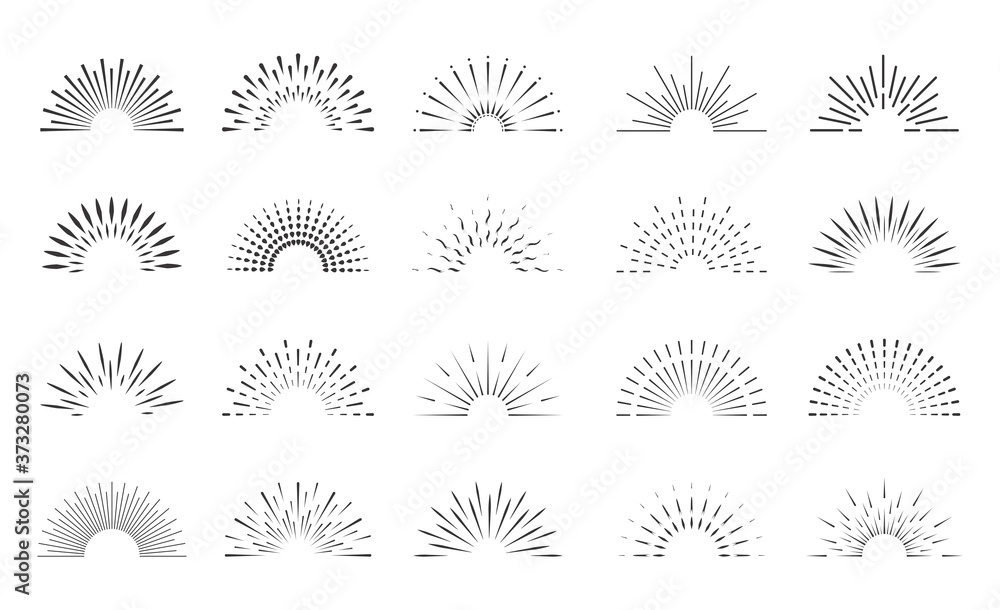 Retro sunburst. Sunrise rays light burst line shine sunshine sunbeam ...
