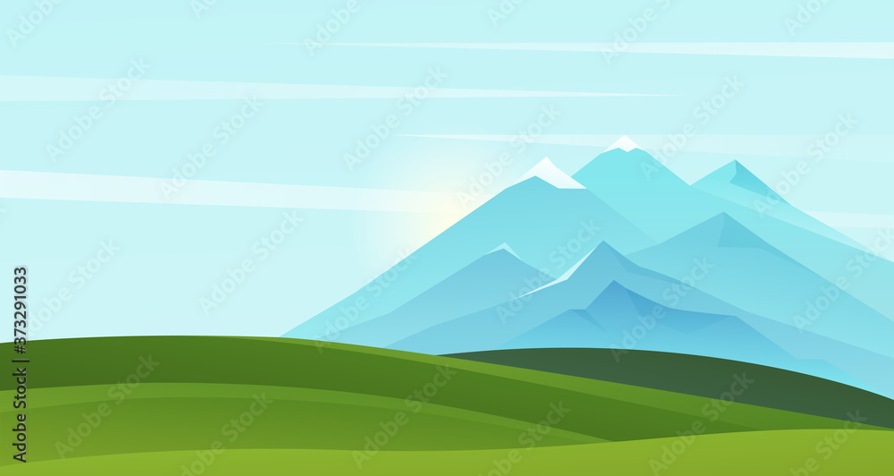 Mountain summer landscape vector illustration. Cartoon mountainous ...