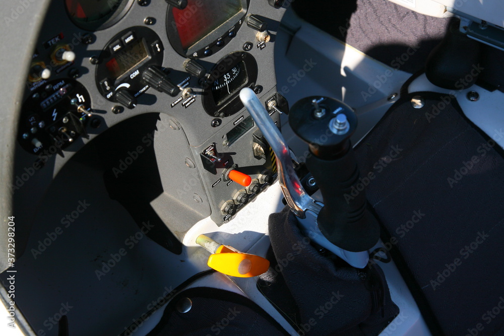 Poster The view from the front seat of a glider cockpit with the ...