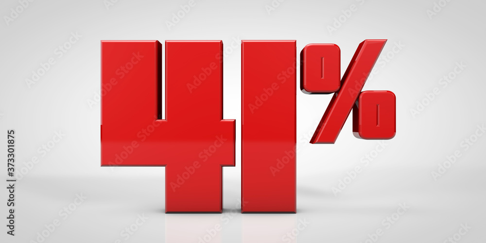41% red text isolated on white background, 3d render illustration Stock ...