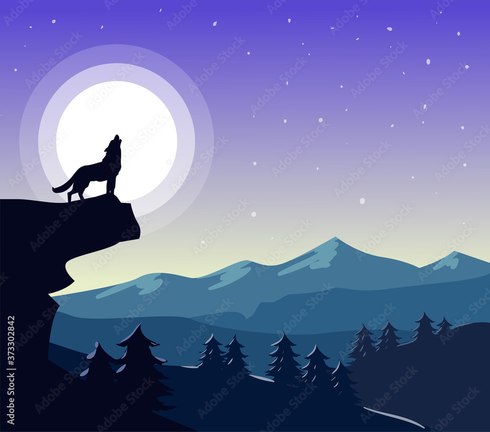 wolf howling at the moon Stock Vector | Adobe Stock