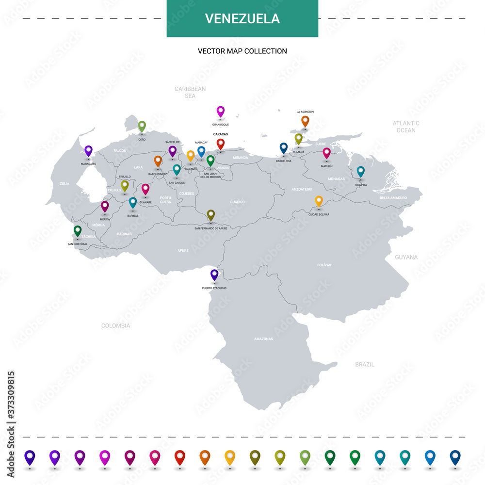 Venezuela map with location pointer marks. Infographic vector template ...