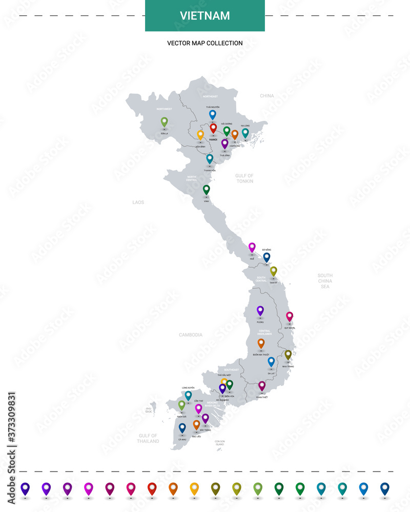 Vietnam map with location pointer marks. Infographic vector template ...