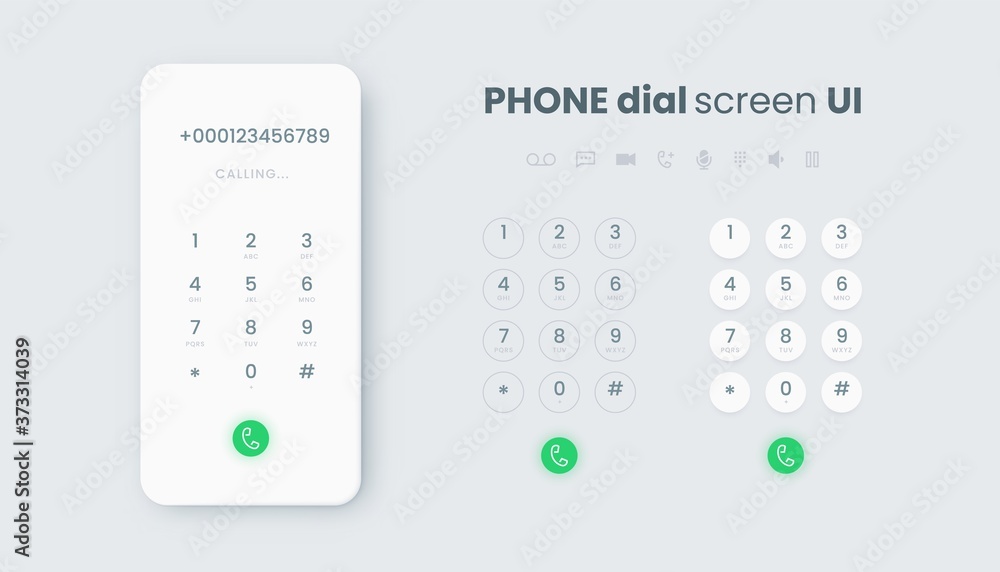 Smartphone dial. Realistic phone number pad, call screen UI with keypad and dial buttons. Vector ...