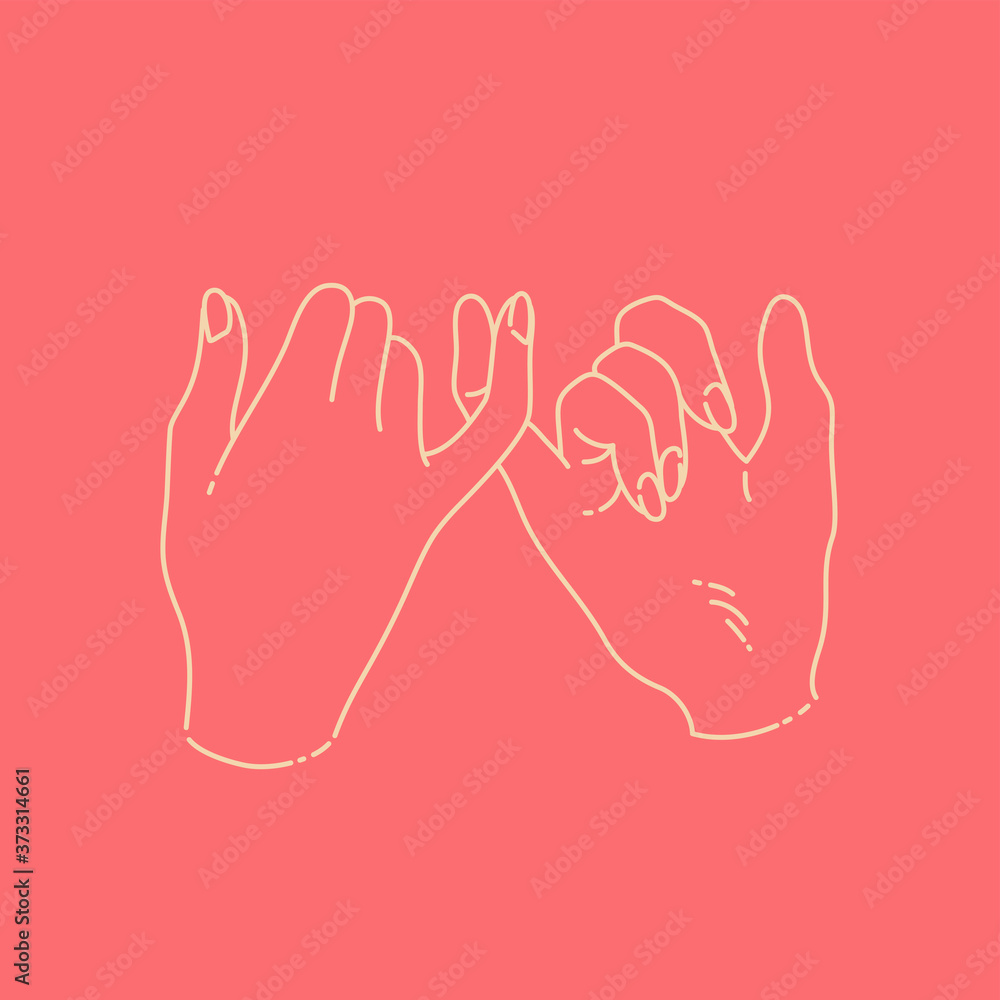Linear hand drawn vector illustration on pinky swear promise with two ...