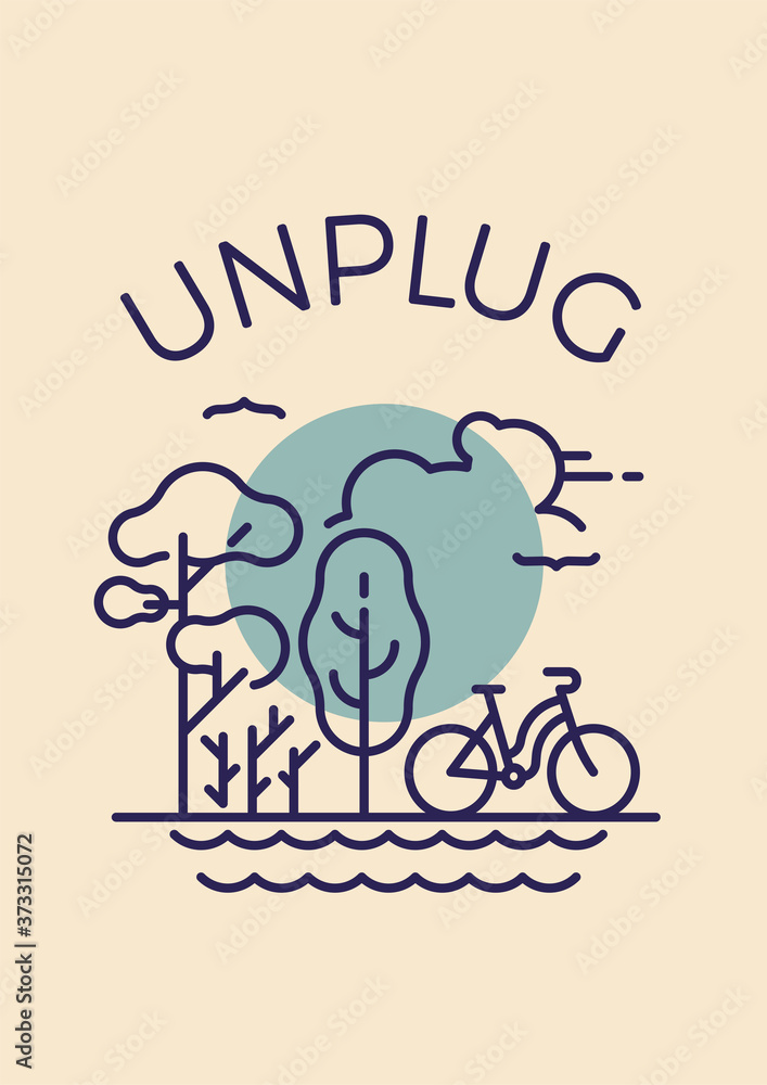 Unplug poster, banner or card vector template with simple park ...
