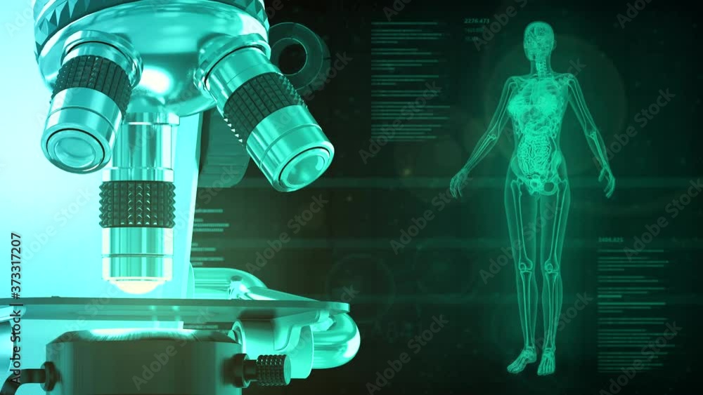 Concept for healthcare with scientific microscope on creative blue ...