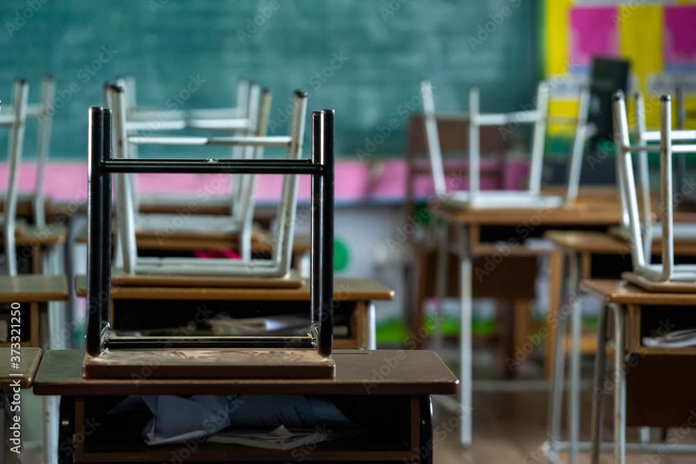 Elementary school student classroom desk,School classroom. Stock Photo ...