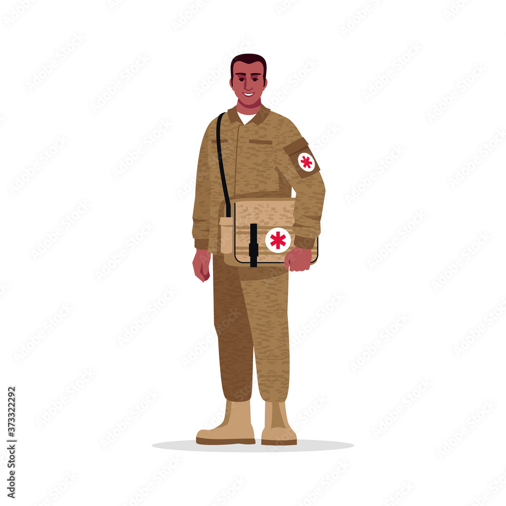 Military surgeon semi flat RGB color vector illustration. Male military ...