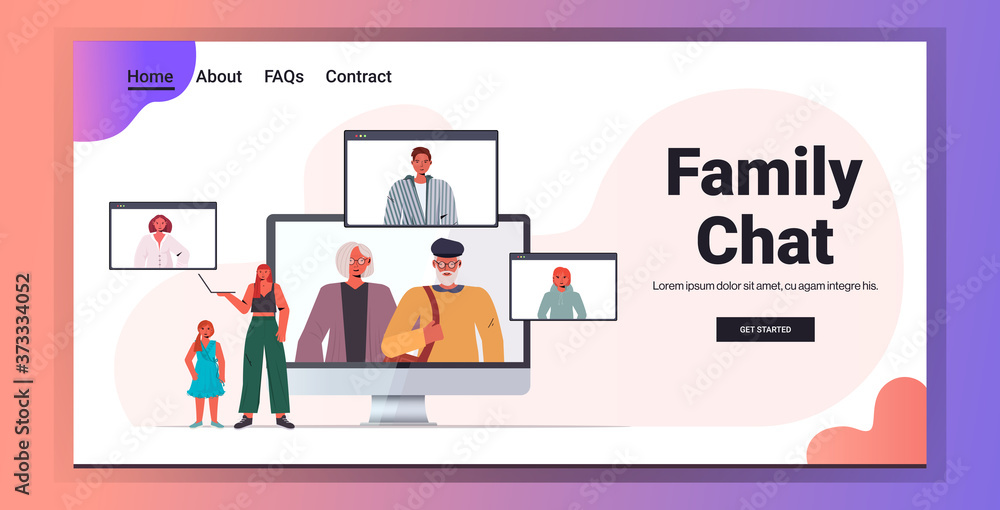 mother and daughter having virtual meeting with family members in web ...