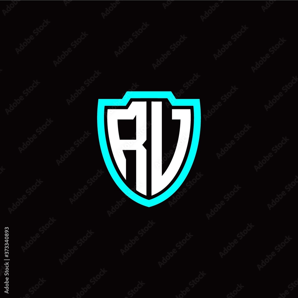 Initial R V letter with shield modern style logo template vector Stock ...