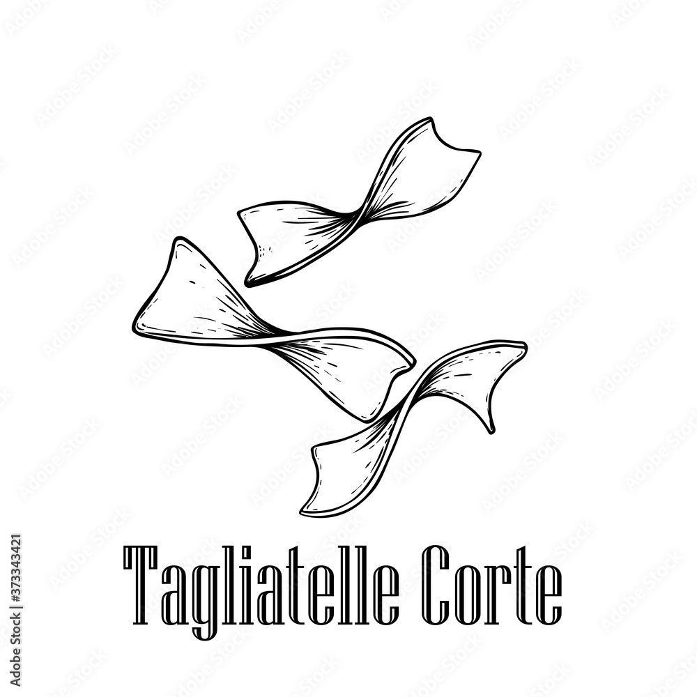 Italian pasta Tagliatelle Corte. Home made pasta. Hand drawn sketch ...