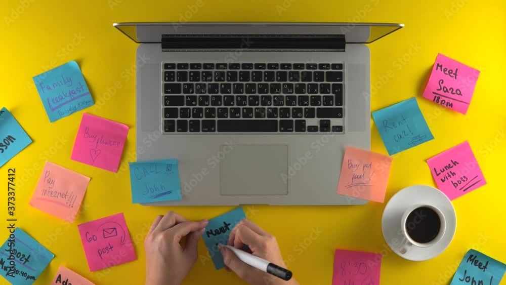 writing new remind note, post it papers on work place Stock Video ...