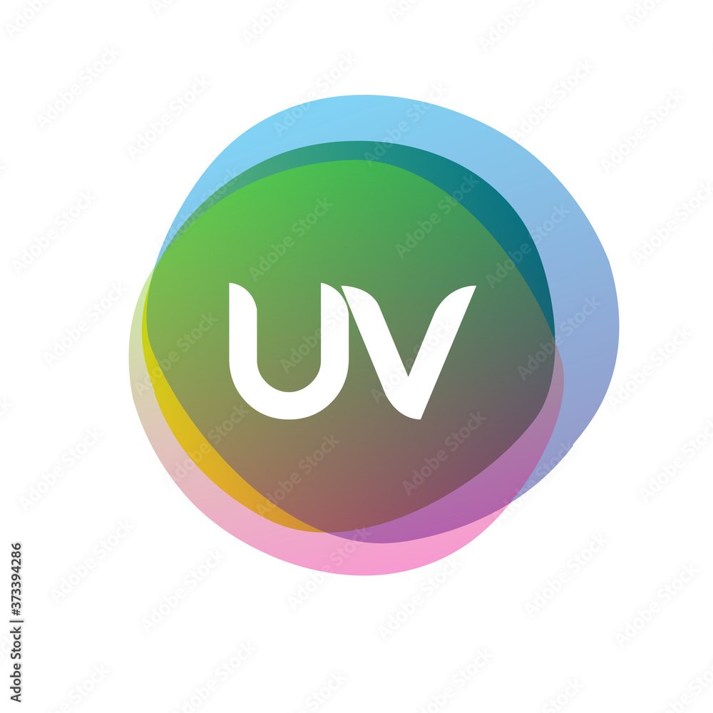 Letter UV logo with colorful splash background, letter combination logo ...
