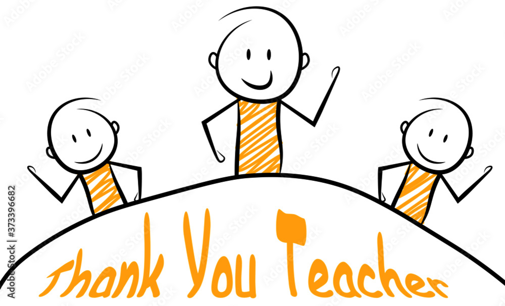 cartoon stickman: thank you teachers. vector illustration. เวกเตอร์ ...
