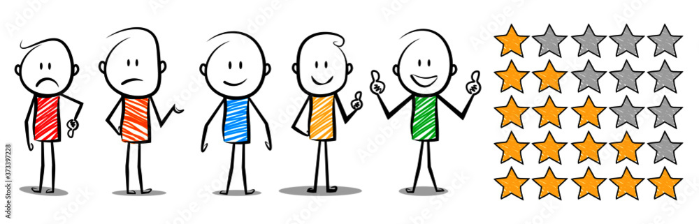 cartoon stickman expressions.rating and review concept.vector ...
