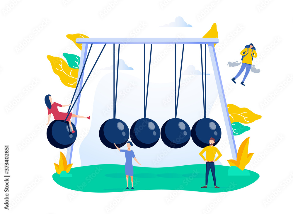 Momentum energy concept, flat tiny person vector illustration. Impulse ...
